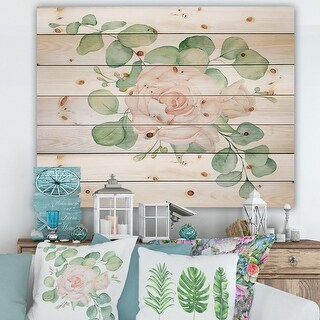 Designart 'Pink Roses Flowers and Eucalyptus Leaves Bouquet ...