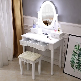 5-Drawer Dressing Table with Single Mirror with Light Bulb - Bed Bath ...