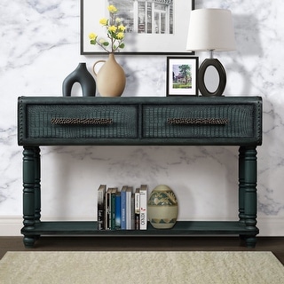 54 in. Pine Wood with 2 Power Outlets USB Retro Sofa Console Table ...