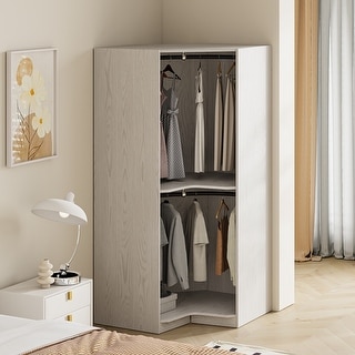 Brown Floor Standing Corner Wardrobe with Clothes Rail and Partition ...