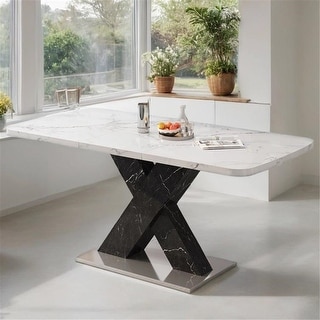 Modern Square Expandable Dining Table with X-Shape MDF and Metal Base ...