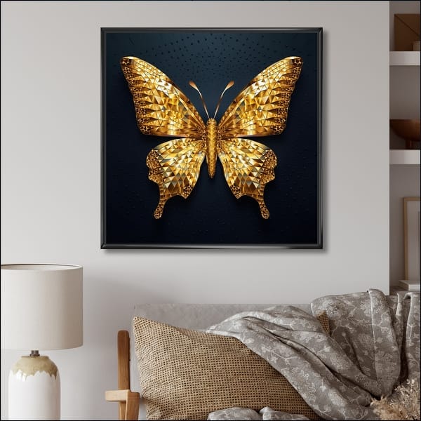 Designart "Black And Gold Diamonds Butterly II" Animals Butterfly ...