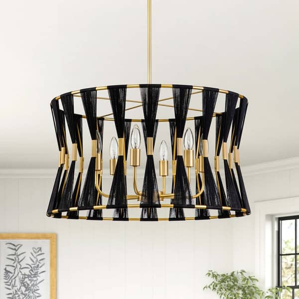 Modern 6-light Luxe Hand-wrapped Rope Drum Pendant Light - Bed Bath ...