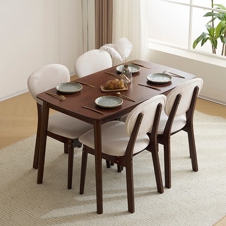 Rubber Wood Soft Dining Table Set with One Table and Four Chairs - Bed ...