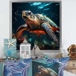 Designart "Realistic Portrayal Of A Turtle I" Animals Turtle Framed ...