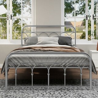 Full Size Metal Bed Frame with Headboard and Footboard, Silver - Bed ...