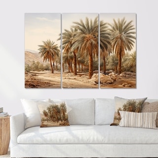 Designart "Palm Tree Desert Oasis" Palms & Palm Trees Canvas Set of 3 ...