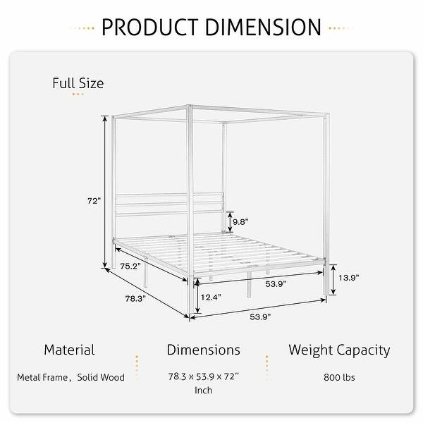 Metal Canopy Bed Frame/Mattress Foundation with Wood Slats Support/No ...