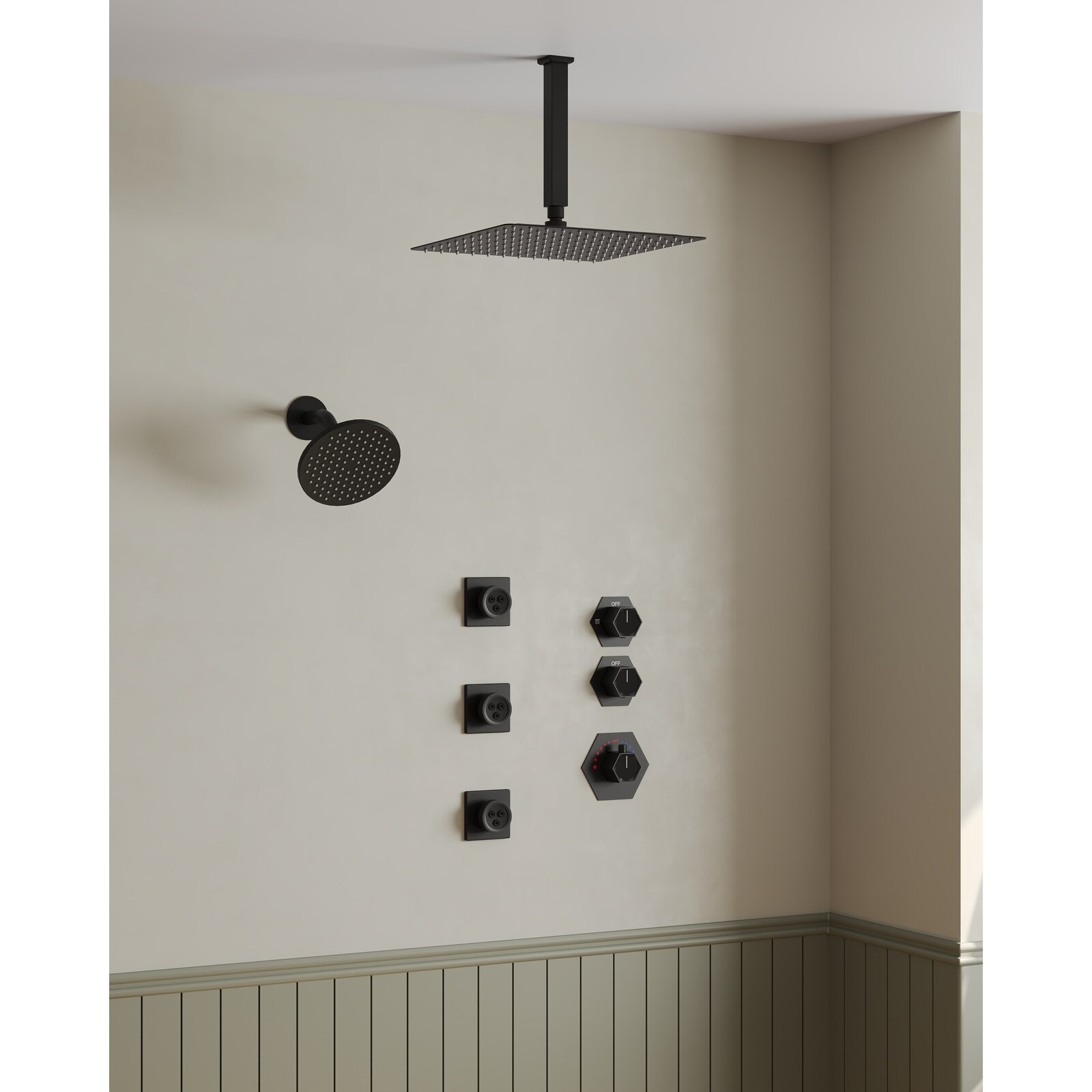 Triple Heads 12" Rainfall & Dual 6" High Pressure Shower Systems with 3 ...