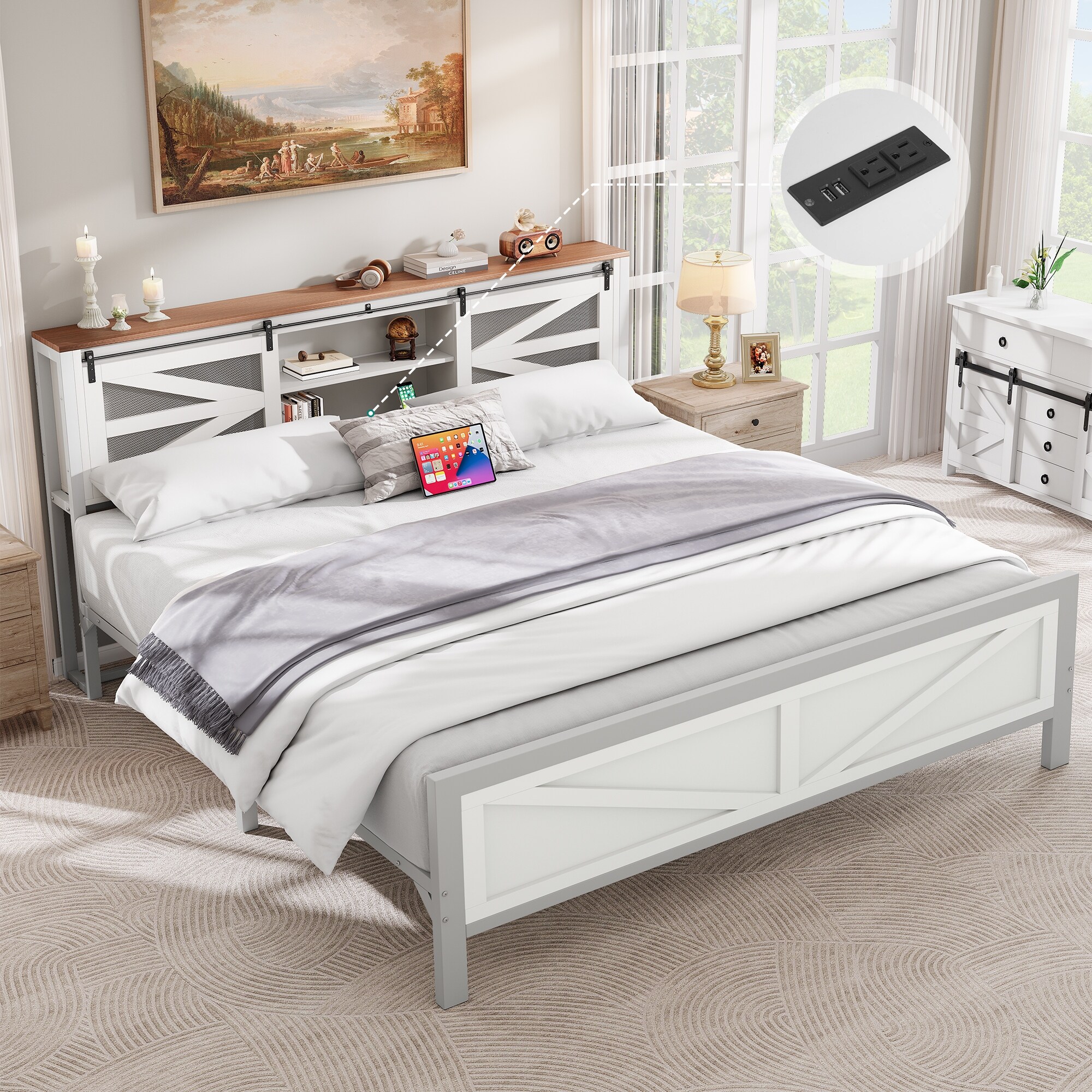 Rustic king bed frame with storage store