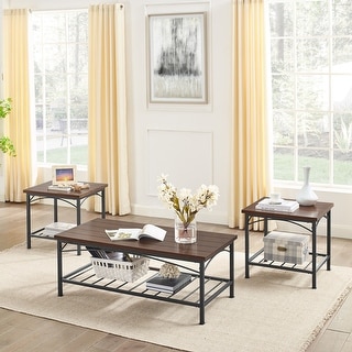 3 Pieces Living Room Coffee Table Set with 2 Square End Side Tables ...