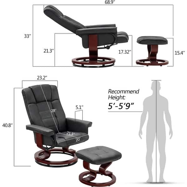 MCombo Swivel Recliner Chair with Wood Base and Ottoman - Bed Bath ...