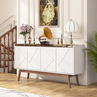 Wooden 4-door Buffet Sideboard with Storage, Accent Cabinet for Kitchen ...