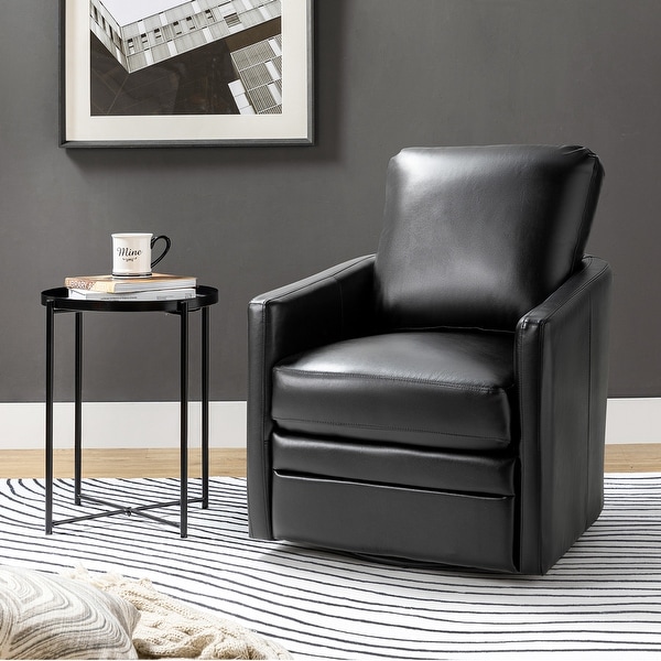Terrance Transitional Swivel Faux Leather Barrel Accent Chair with Metal Base On Sale Bed Bath Beyond 35226130
