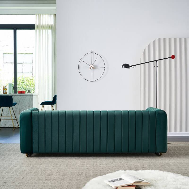 Modern Velvet Sofa Channel Tufted Arms and Back - Overstock - 36117517