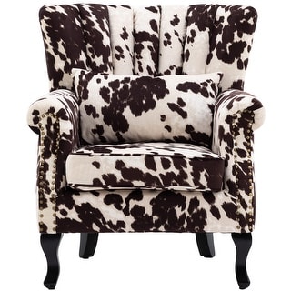 Cow Print Accent Chair Modern Tufted Wingback Armchair Club Chair ...