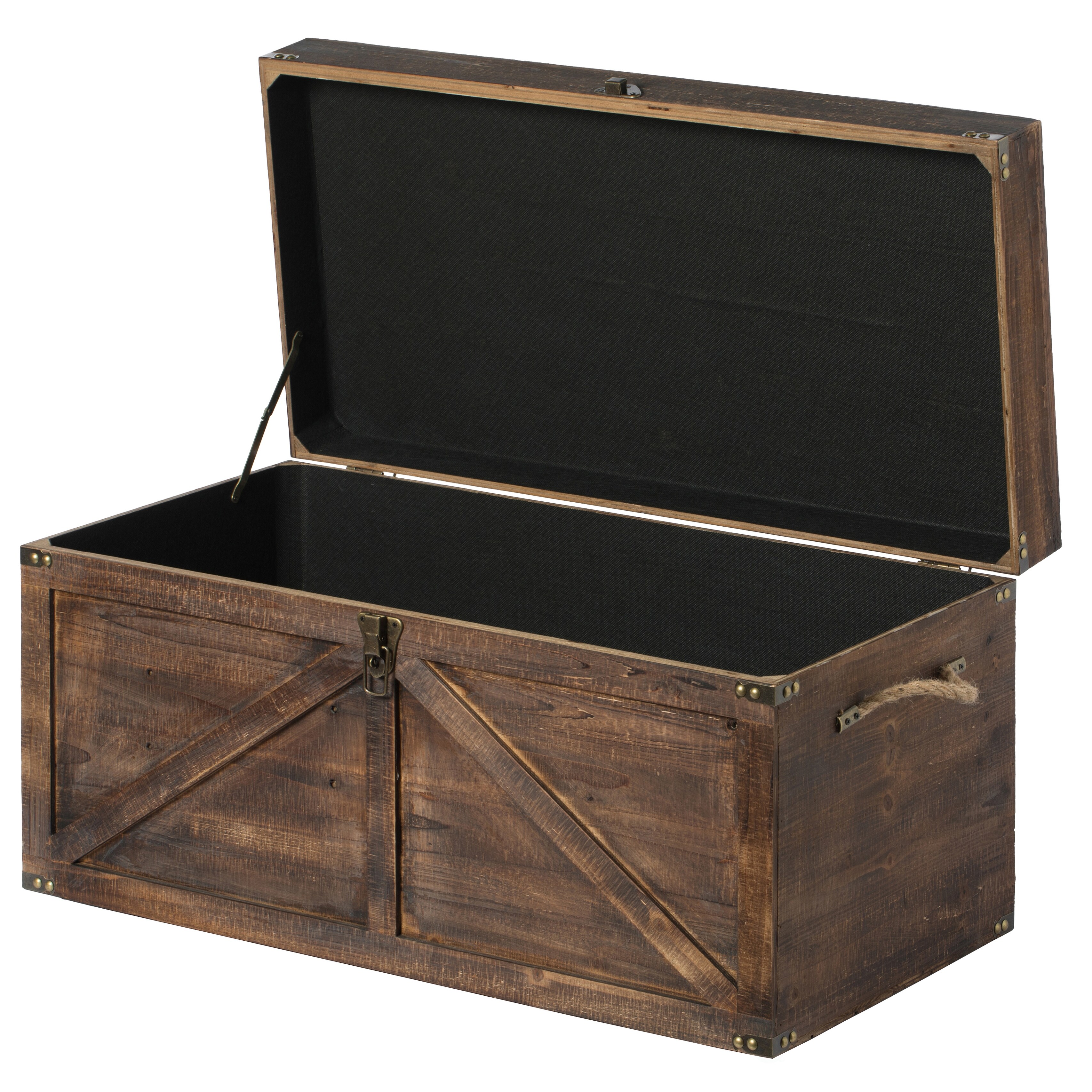 Vintiquewise 31.5 In Rustic Brown Wood Lockable Storage Trunk Rona