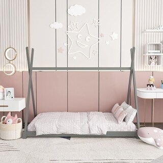 Twin Size House Platform Bed with Triangle Structure - Bed Bath ...