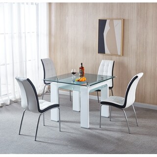5 Piece Double-Layer Dining Table Set, Square Tempered Glass Dining ...