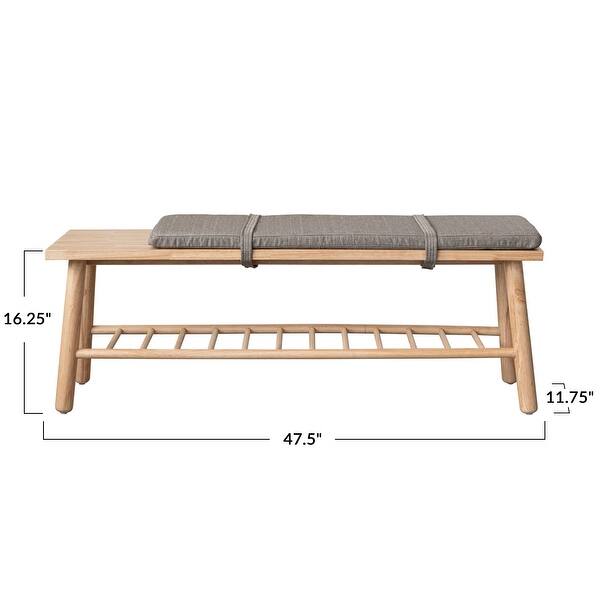 Fabric Upholstered Rubberwood Bench with Shelf and Cushion - On Sale ...