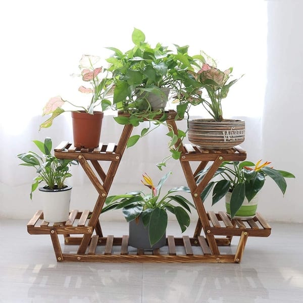 Carbonized Wood Triangle Plant Stand 6 Tiered Corner Plant Rack - W 36. ...