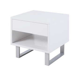 Contemporary Storage End Table With Metallic Base, Glossy White - Bed ...