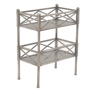 2 Tier Metal Frame Storage Shelf with Geometric Details, Silver - Bed ...
