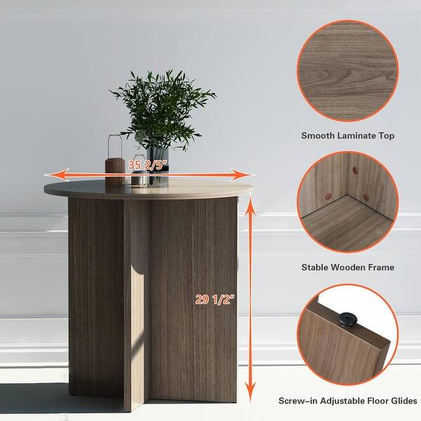 Walnut Round Conference Table Coffee Table with X-Shaped Wood Base ...