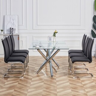 Modern Dining Chairs, PU Faux Leather High Back Upholstered Side Chair ...