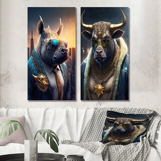 Designart "Rhino Gangster in NYC" Rhino Gangster Mafia Wall Art Set Of ...