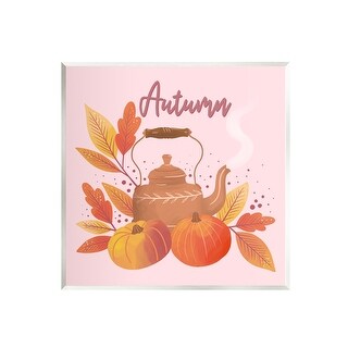 Stupell Warm Autumn Teapot Seasonal Pumpkin Botanicals Wood Wall Art ...