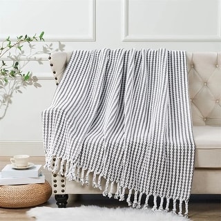 Chain Tweed Throw Blankets Tassels Soft Boho Sofa Bed Gray - Bed Bath ...