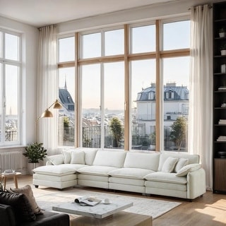 7 Seater Corduroy Sofa Modern Upholstered 4 Seater with with 1 ...