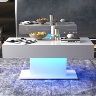 White LED Coffee Table for Living Room, High Glossy Modern Coffee Table ...