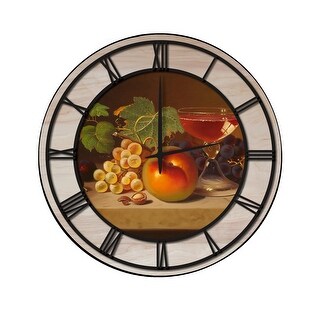 Wall Clock with Natural Woodgrain Accent - Fruit & Cocktail - Black ...