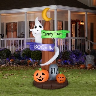 Gemmy Airblown-Ghost Wrapped Around Sign Post Scene, 8 ft Tall, Purple ...