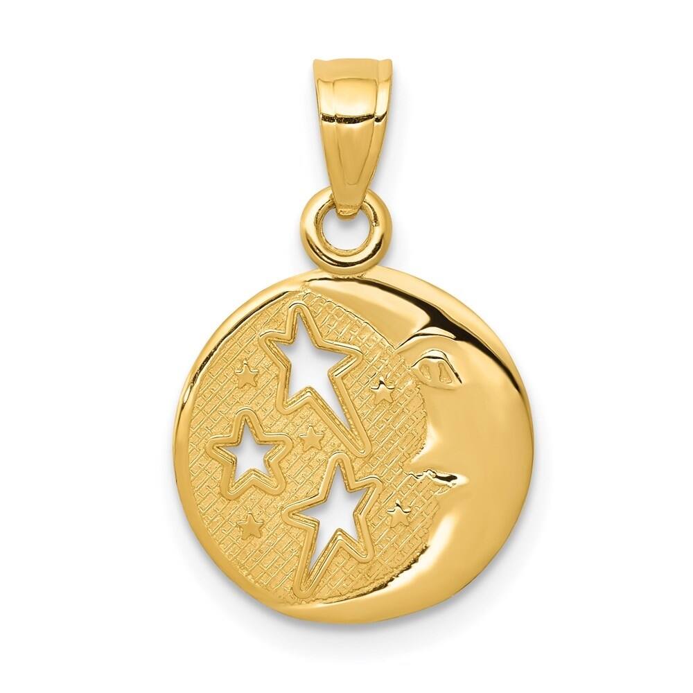 Diamond2Deal 14K Yellow Gold Flat-Backed Moon with Three Stars Pendant ...