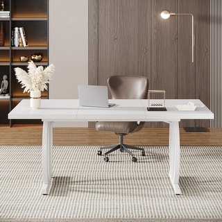 63" Executive Desk, Modern White Home Office Computer Desk, Large ...