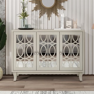 Merax Sideboard with Glass Doors, 3 Door Mirrored Buffet Cabinet - Bed ...