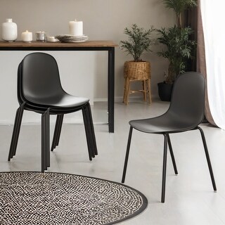 Set of 4, Stackable Dining Chairs with Ergonomic Seat, Metal Legs - Bed ...