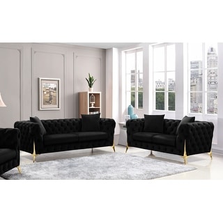 Ursula Black Velvet Tufted Sofa and Loveseat Set - Bed Bath & Beyond ...
