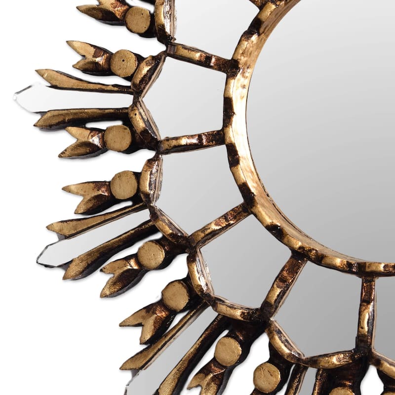Handmade Shiny Sun Bronze gilded cedar wood wall mirror (Peru) - 1.2" H ...