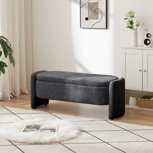 Dark Grey Ottoman Oval Storage Bench with Large Space for Any Room 47.24 L x 16.92 W x 17.72 H dark grey
