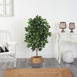 48 inch Ficus Tree in Boho Chic Cotton & Jute Gray Woven Planter ...