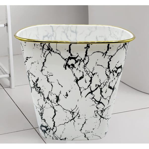 10" Tall - Black White Marble Look Plastic 1.7 Gallon Trash Can ...