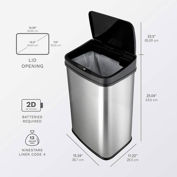 DZT-50-28 Automatic Touchless Motion Sensor Rectangular Trash Can, 13 ...