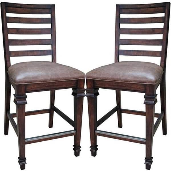Modern Farmhouse Mahogany Wood Counter Height Dining Stools (Set of 2 ...