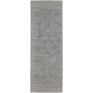 8' Gray And Blue Abstract Hand Woven Runner Rug - 3'6" - Bed Bath ...