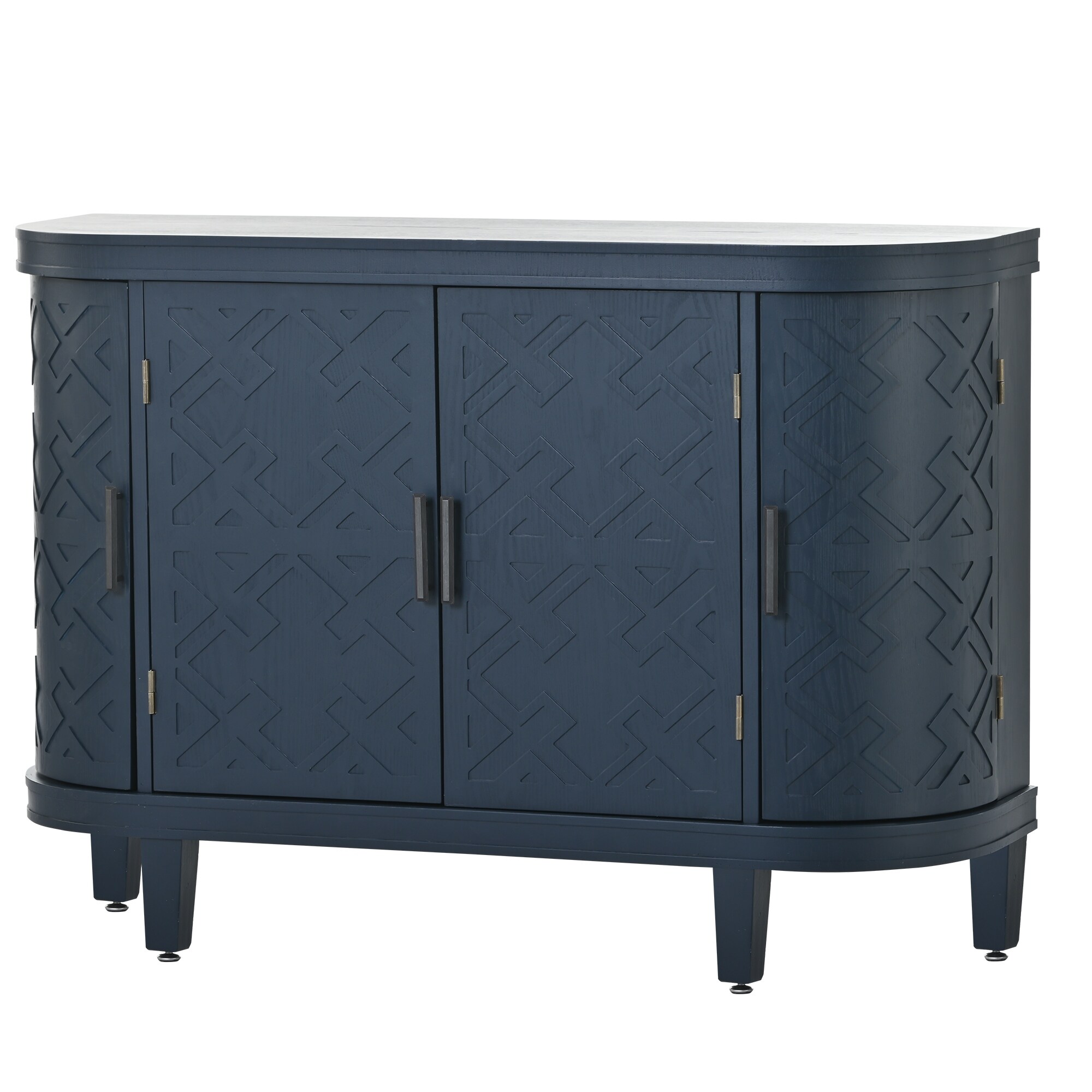 Navy Blue Wooden Entryway Storage Cabinet with Antique Pattern Doors ...