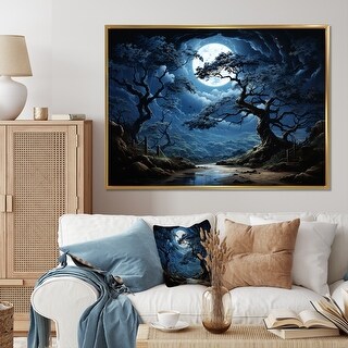 Designart "Tree Blue Moonlit Canopy" Landscapes Framed Wall Art Living ...